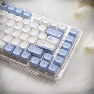 Cute Blue & White Ocean PBT XDA Keycaps Set for Mechanical Keyboard ...