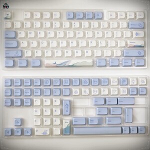 Cute Blue & White Ocean PBT XDA Keycaps Set for Mechanical Keyboard ...