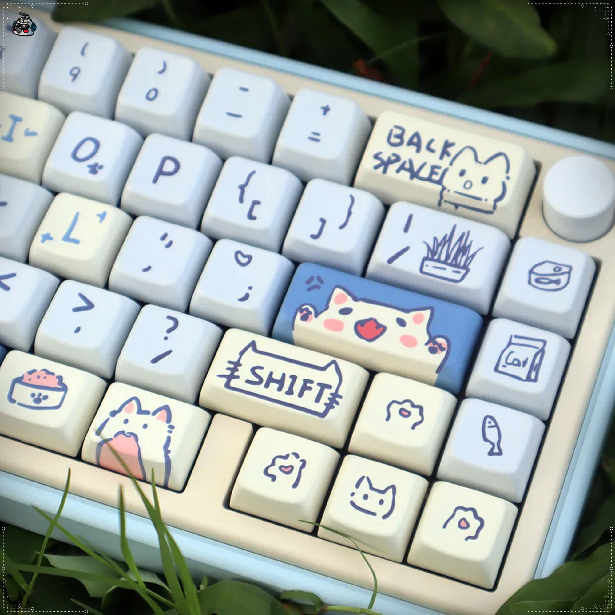 Cute Blue PBT ISO Kawaii Cat Keycaps Set for Mechanical - Etsy