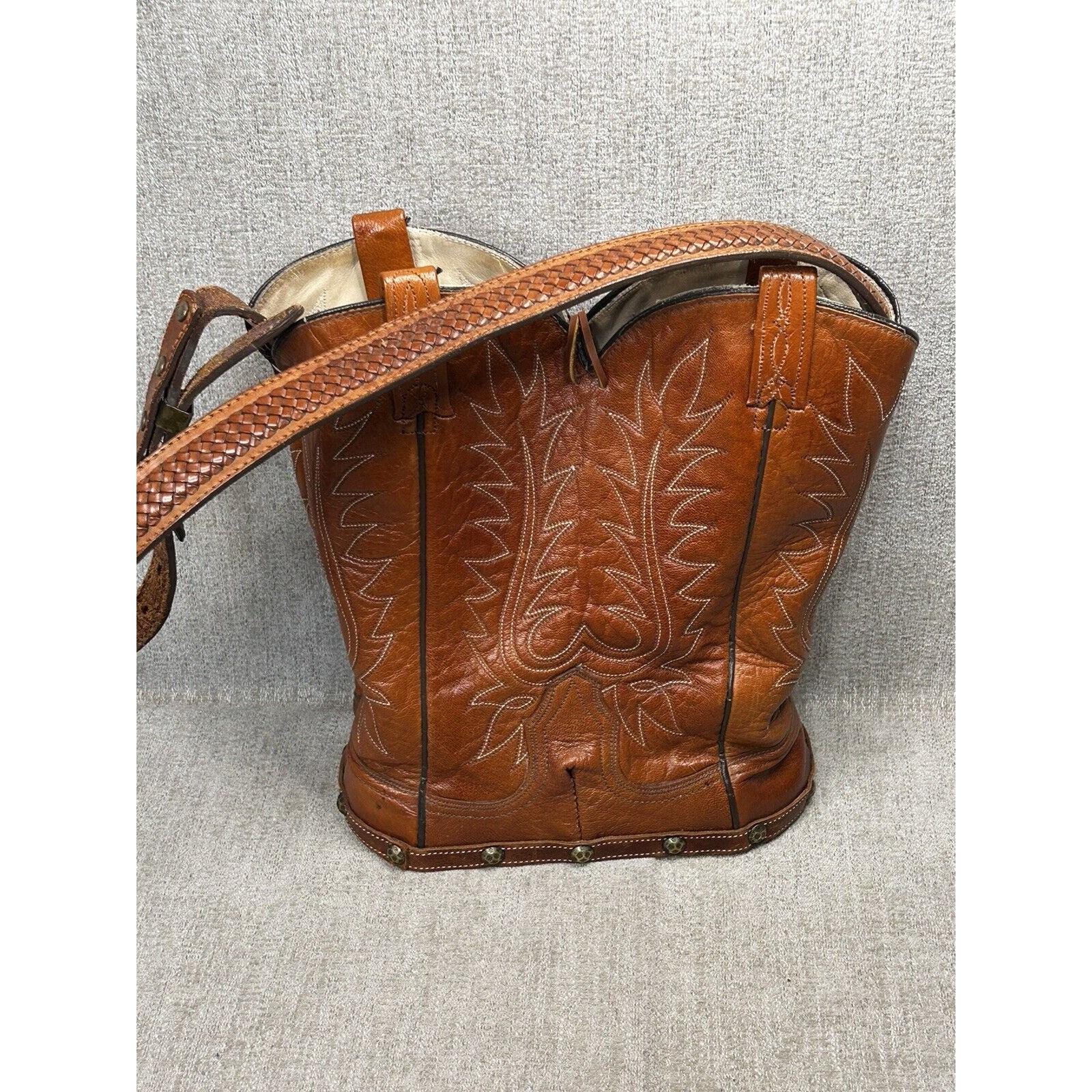 Rare Vintage Dan Post Distressed Leather Cowboy Boot Purse W/belt ...