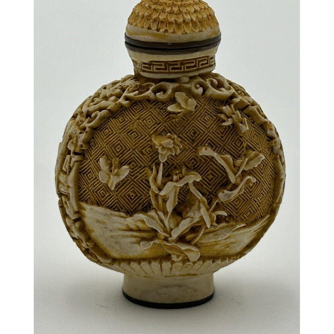 Antique Chinese Orange Hand Carved Snuff Bottle Hallmarked Floral ...