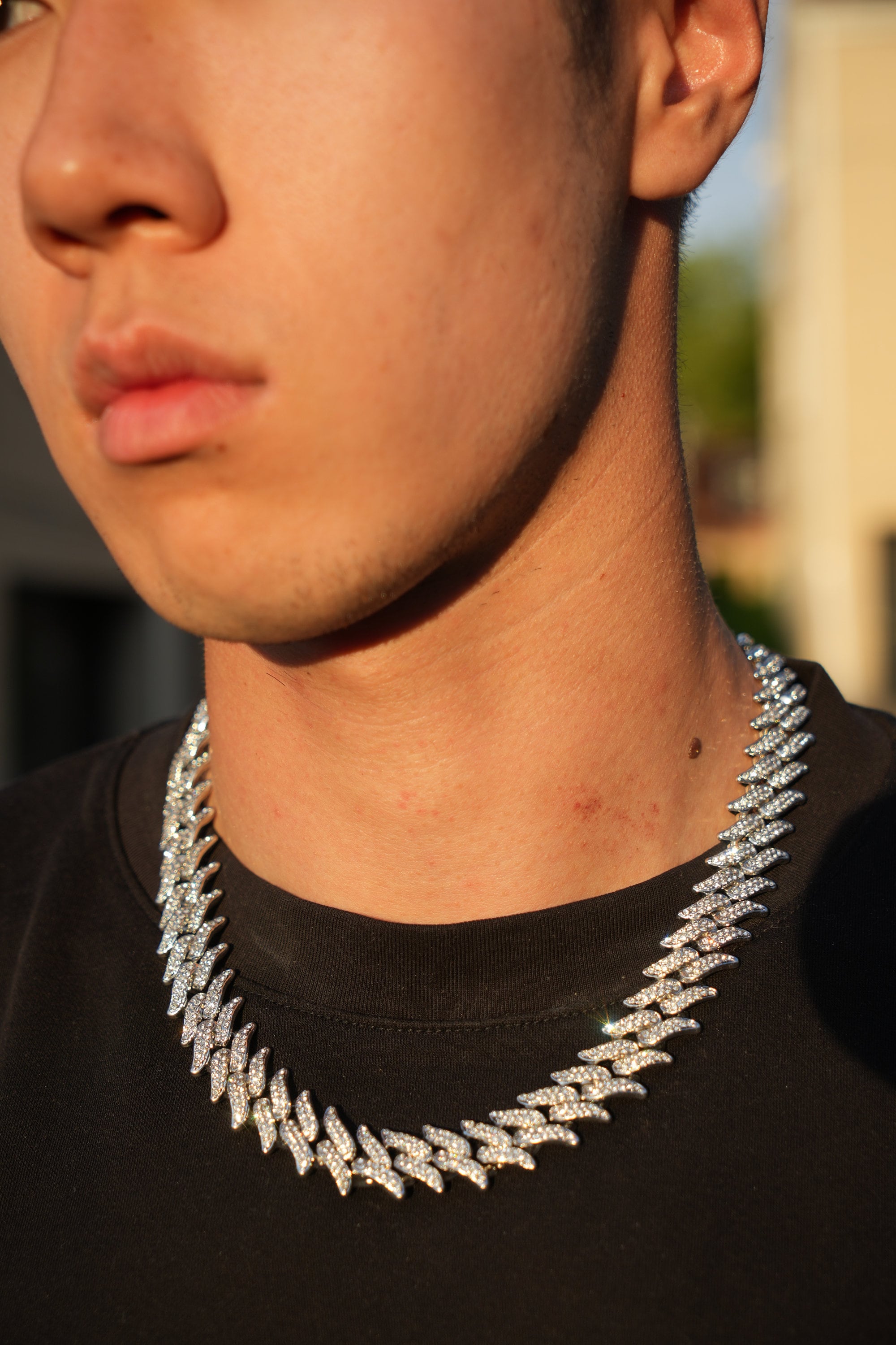 Diamond Spike Cuban Link Chain. Stainless Steel Iced Cuban Chain ...