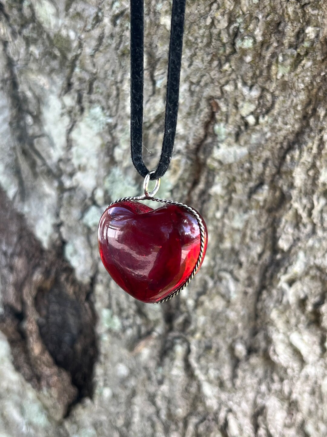 Mayan Heart Glass Pendant W/ Adjustable Genuine Leather - Etsy