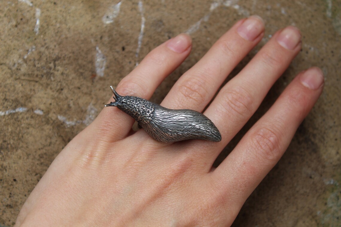 Slug Ring, Sterling Silver Slug Crawling Over Hand - Etsy