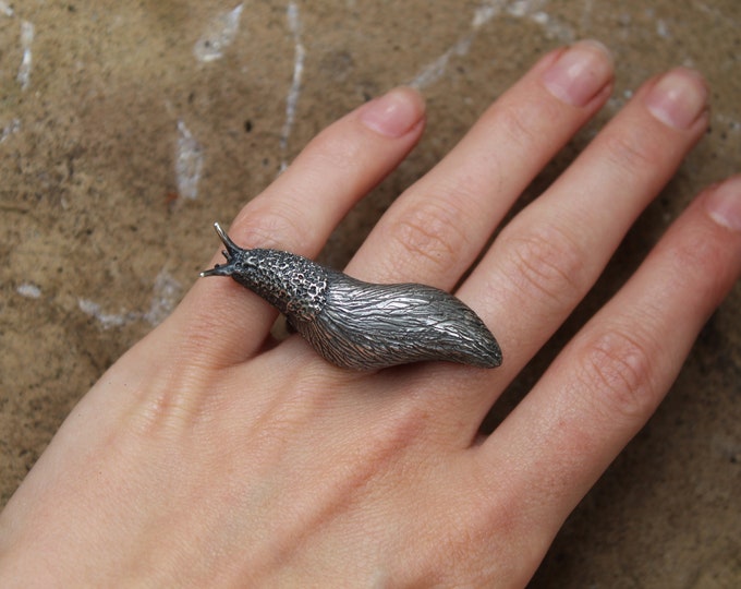 Slug Ring, Sterling Silver Slug Crawling Over Hand - Etsy