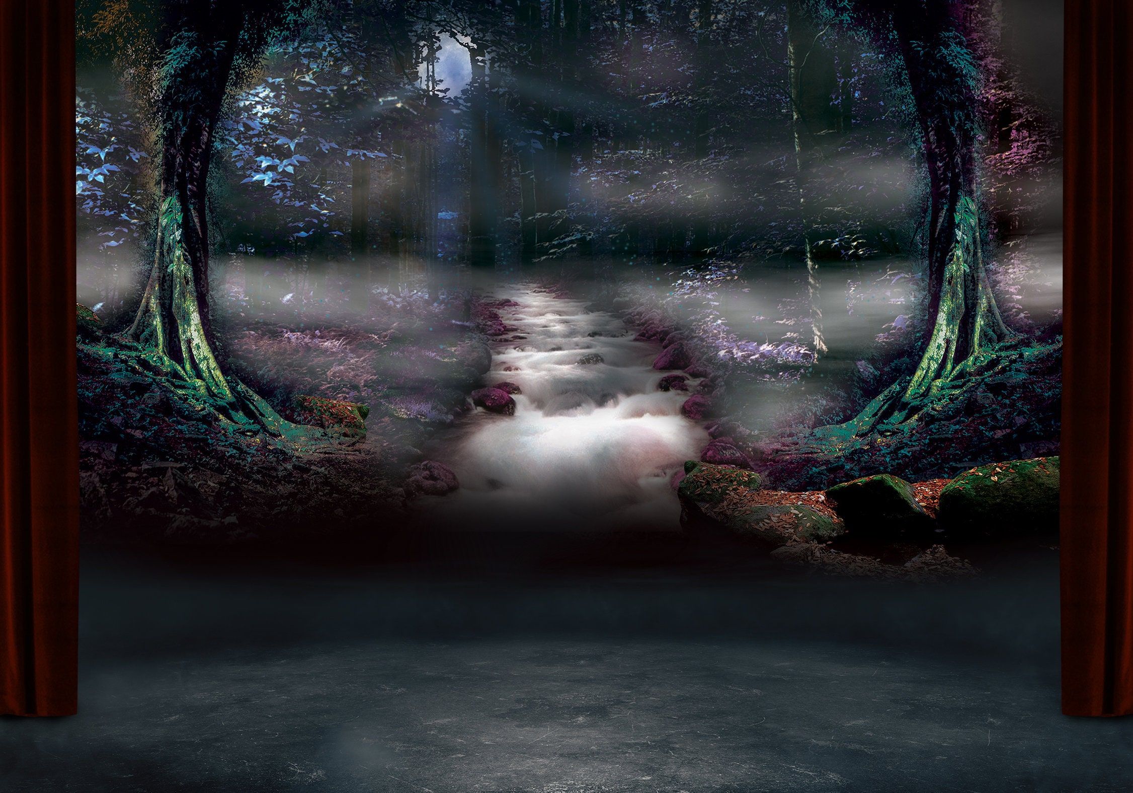 Forest River With Fog Stage Backdrop in Digital Format for Projection ...