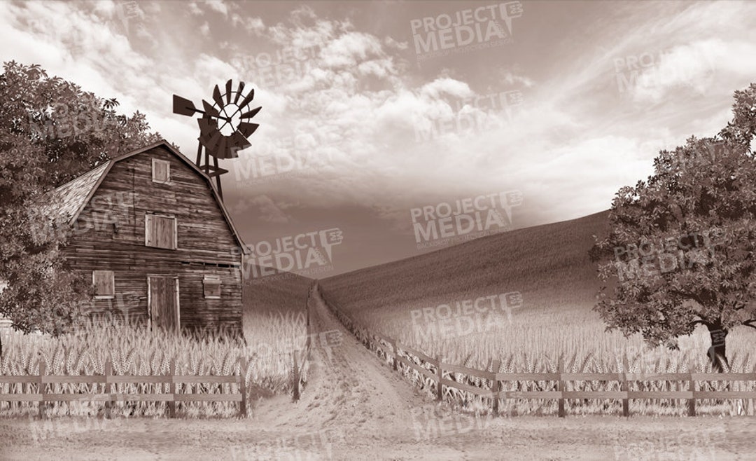 Old Farm Sepia Scene Stage Backdrop in Digital Format for Projection ...