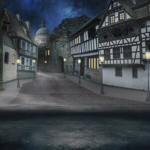 Old Street Scene at Night With Fog Stage Backdrop Digital Format for ...