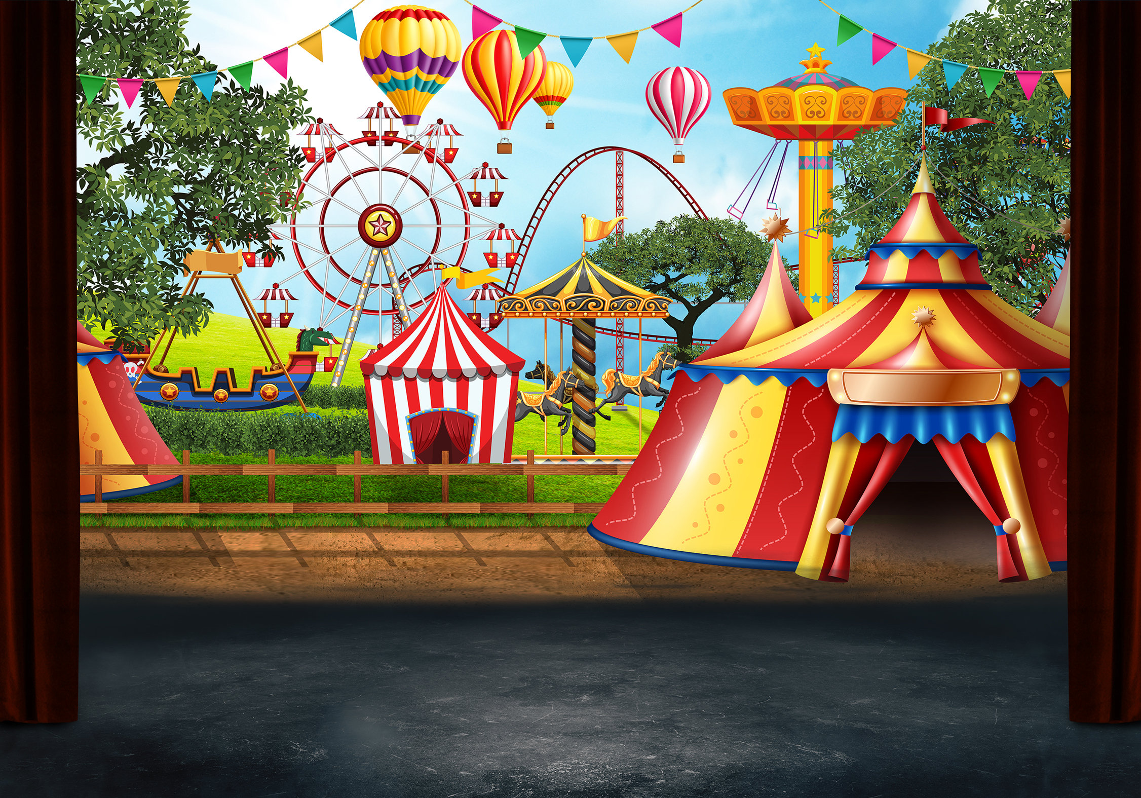 Carnival and Fun Scene Stage Backdrop in Digital Format for Projection ...