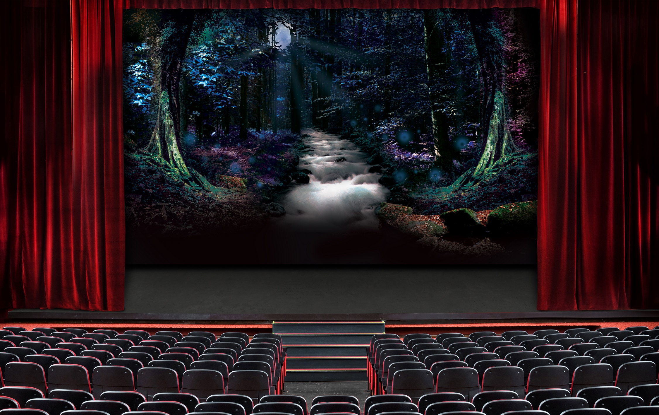 Forest With River at Night Stage Backdrop in Digital Format for ...