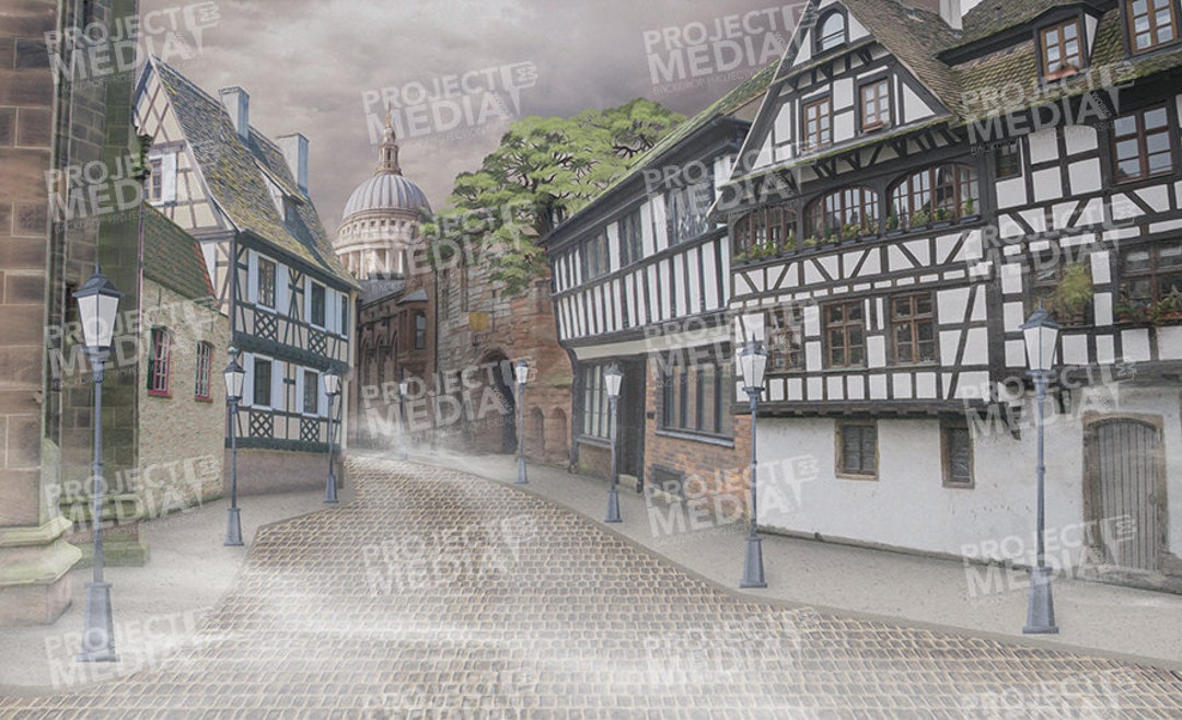 Old Street Scene Daytime With Fog 3 Stage Backdrop Digital Format for ...