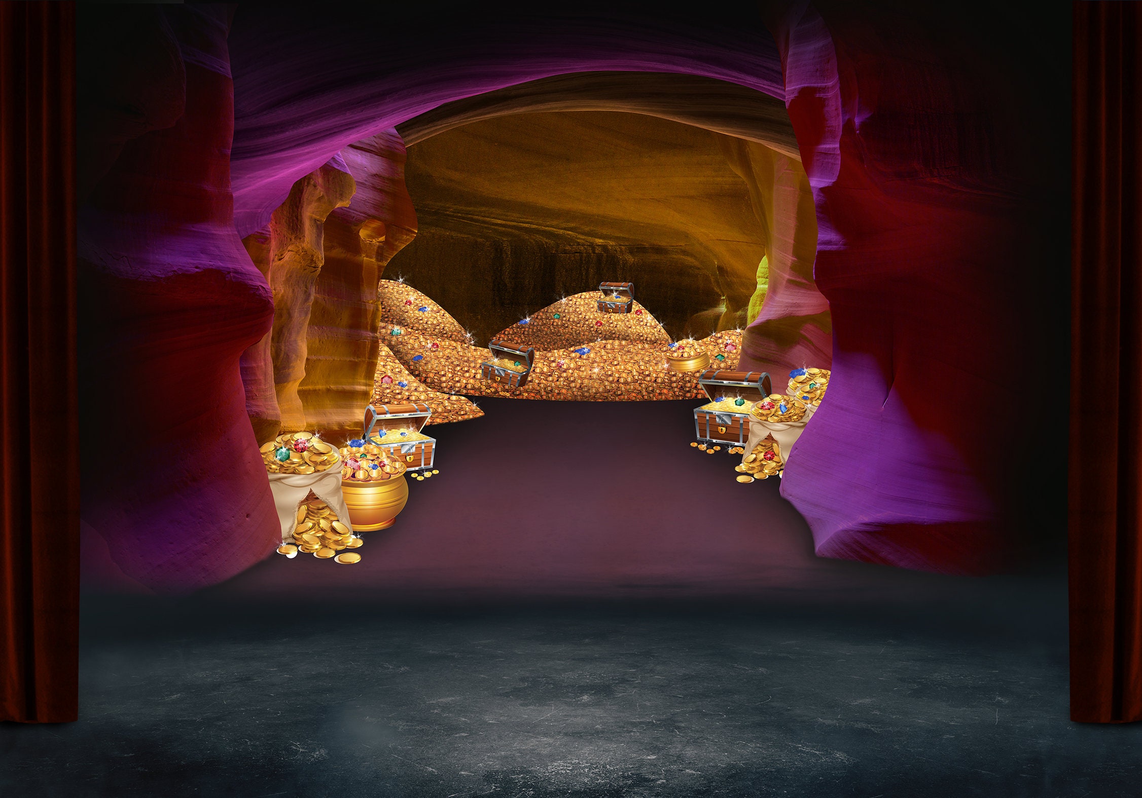 Cave Filled With Treasure Stage Backdrop in Digital Format for ...
