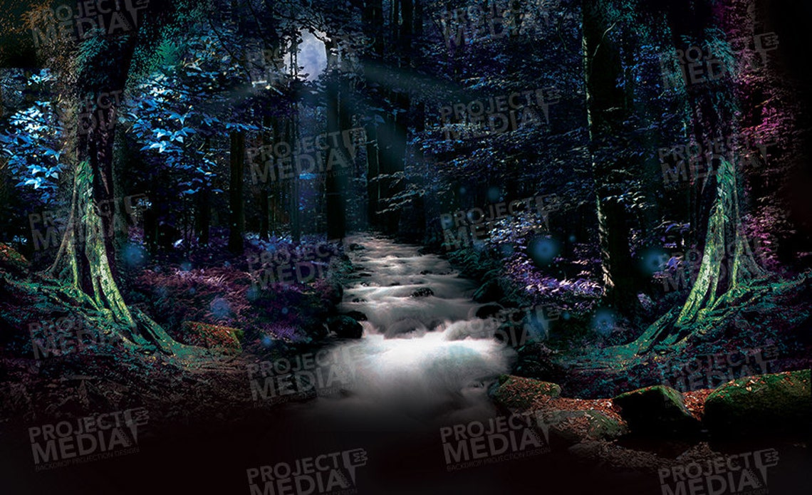 Forest With River at Night Stage Backdrop in Digital Format for ...