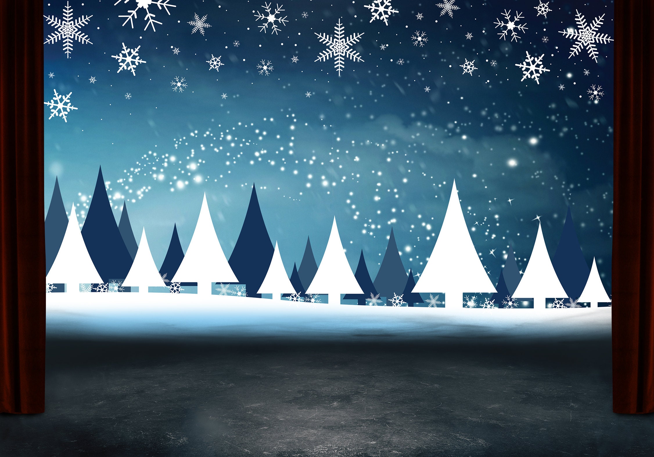 Christmas, Winter & Snow and Trees Backdrop in Digital Format for ...
