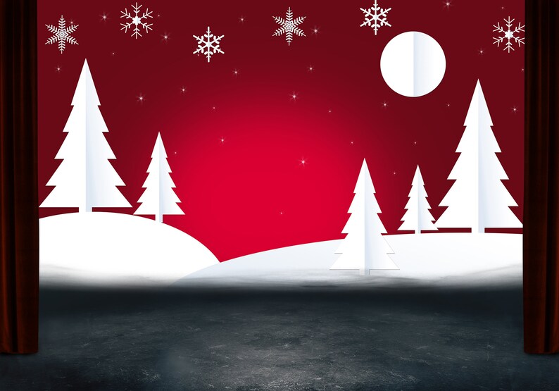 Christmas, Winter & Snow With Trees Backdrop in Digital Format for ...