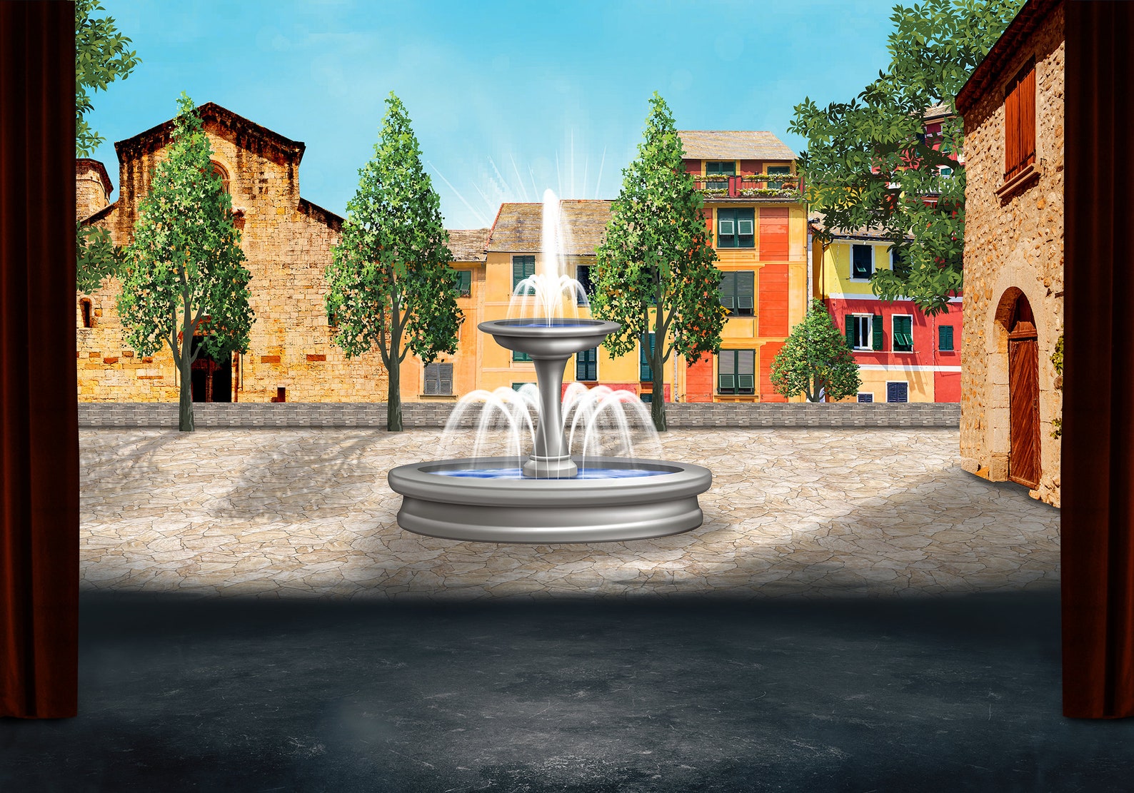Italian / Mediterranean Town Stage Backdrop in Digital Format for ...