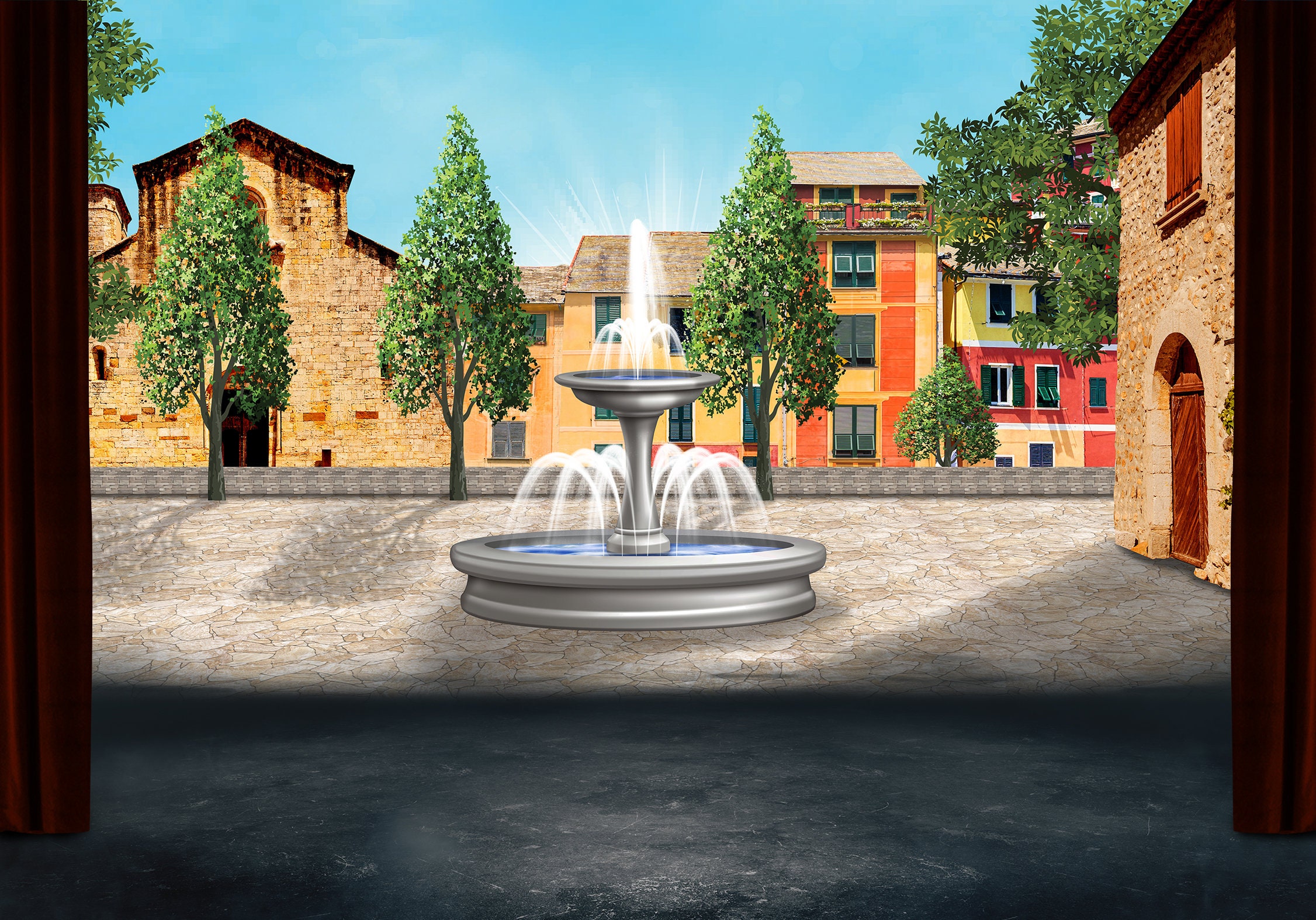 Italian / Mediterranean Town Stage Backdrop in Digital Format for ...