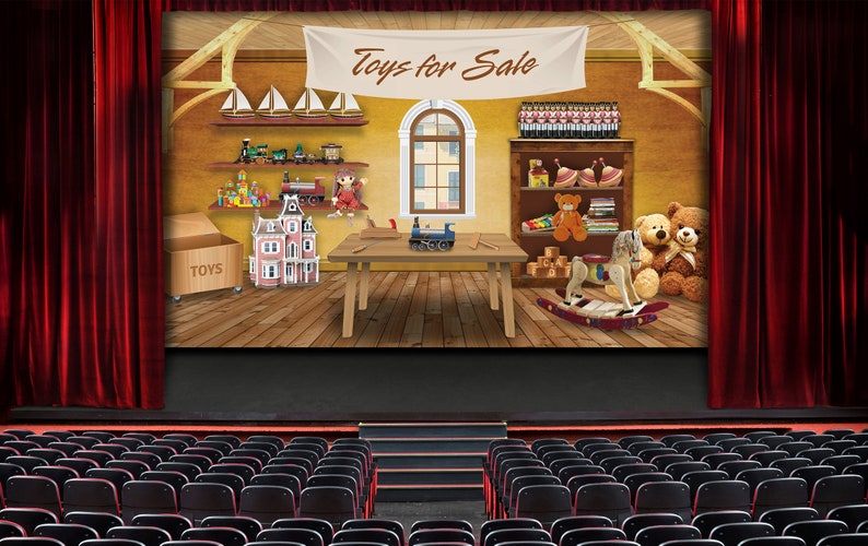 Toyshop / Workshop Stage Backdrop in Digital Format for Projection Onto ...