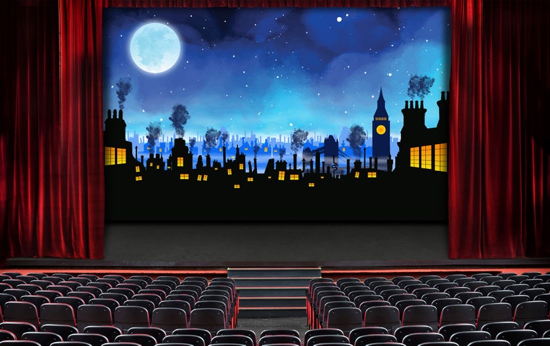 City / London Silhouette at Night 3 Stage Backdrop in Digital Format ...
