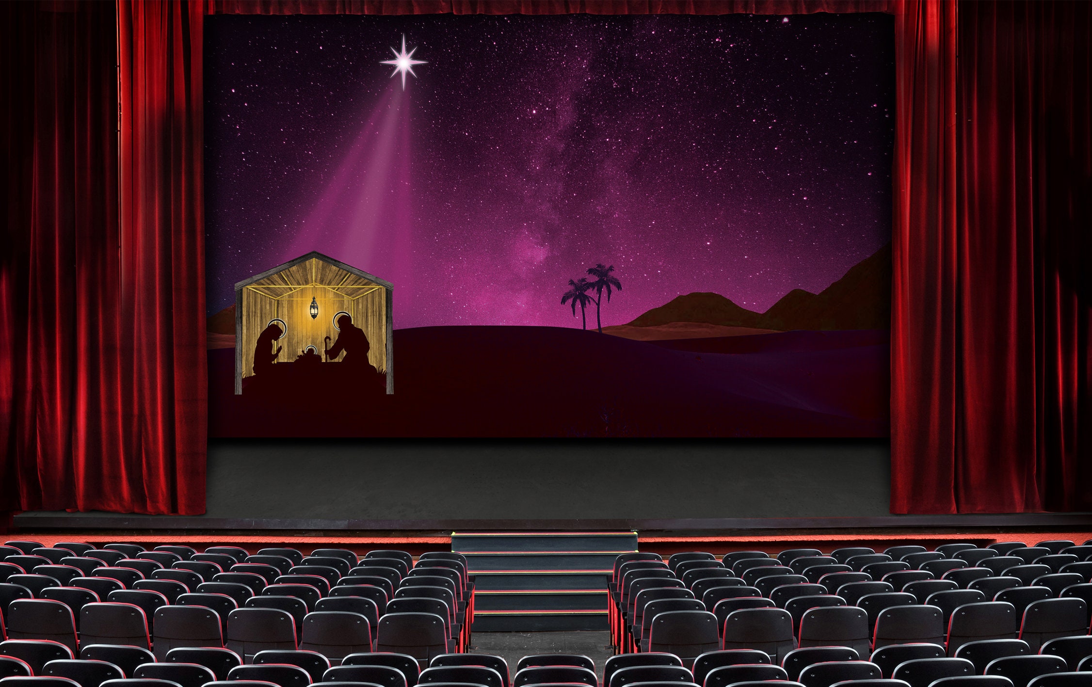 Christmas Jesus in Manger Stage Backdrop in Digital Format for ...