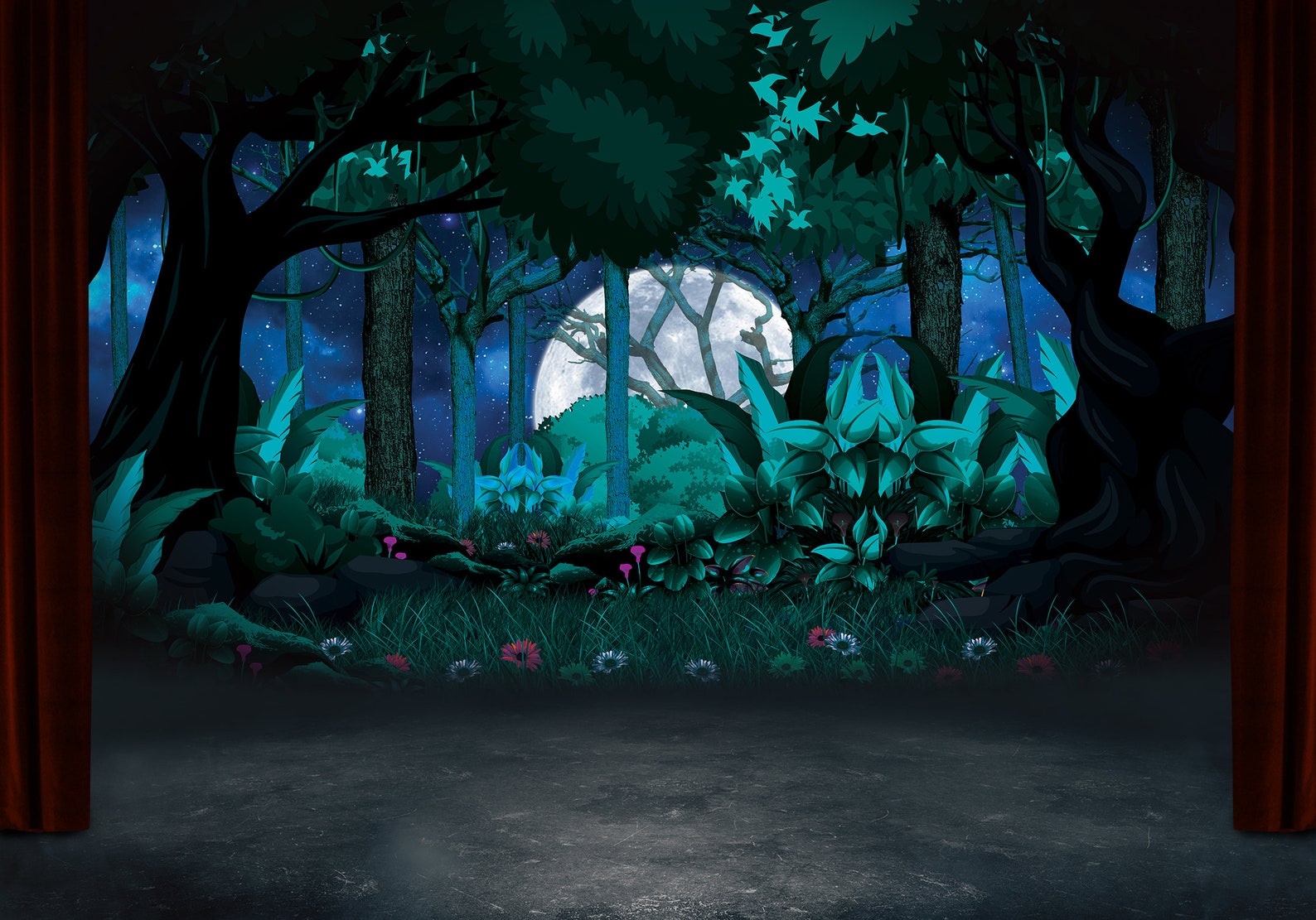 Jungle / Forest at Night Stage Backdrop in Digital Format for ...