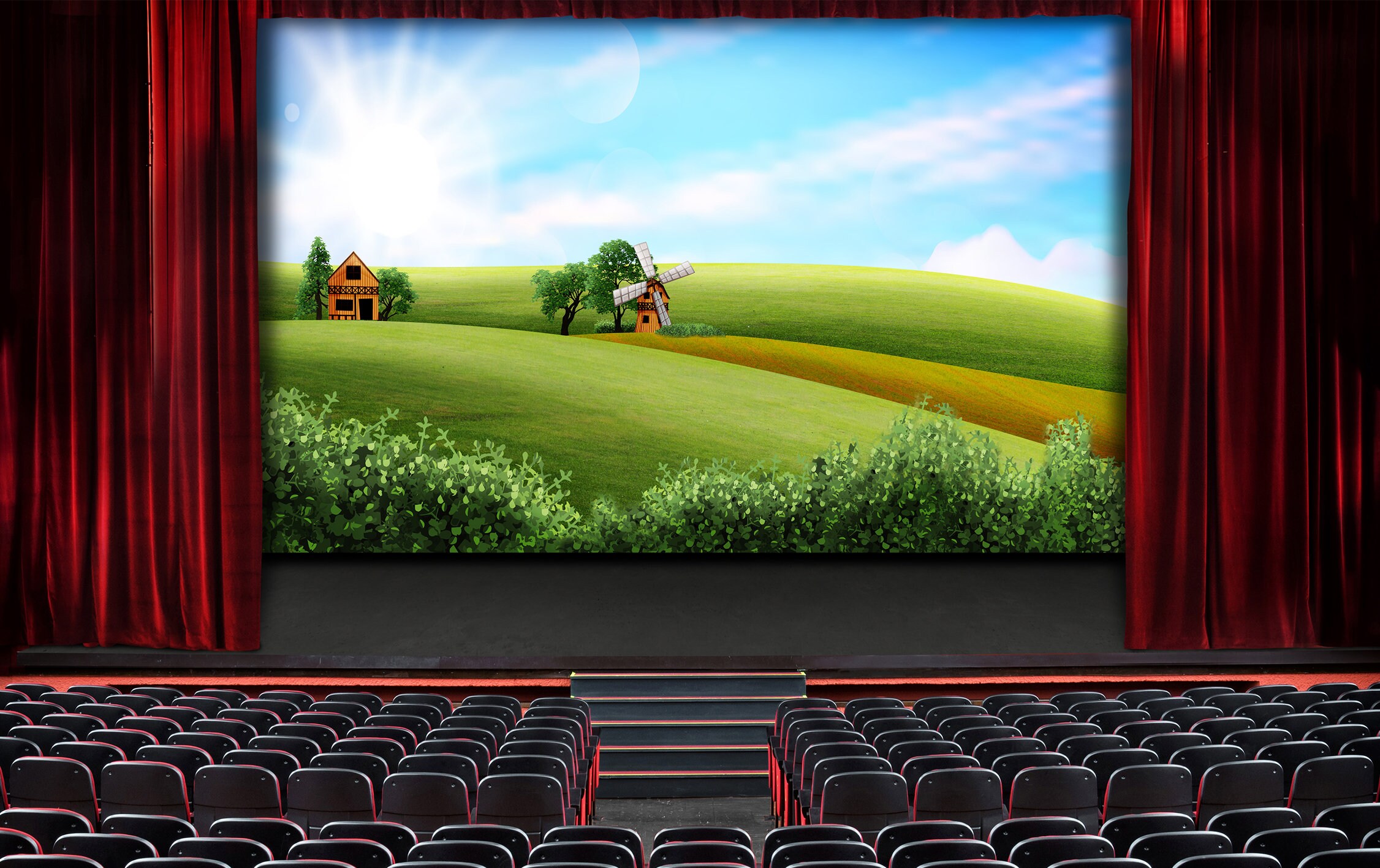 Countryside Landscape Daytime Stage Backdrop in Digital Format for ...