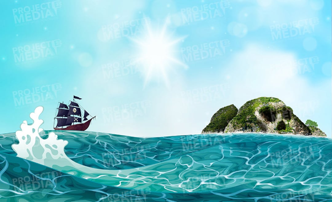 Pirate Ship Destined for a Skull Shaped Island, Stage Backdrop in ...