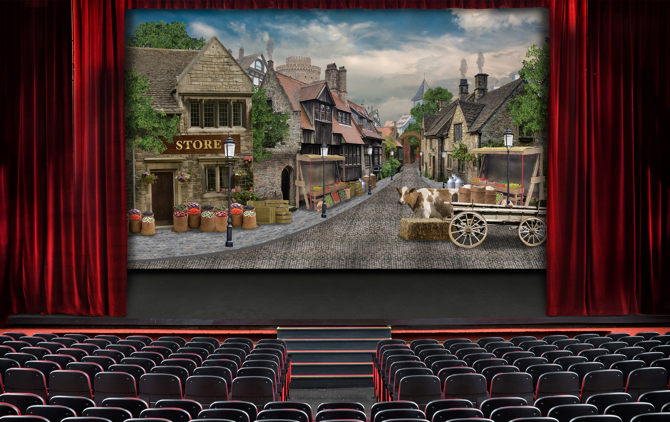 Old Street Market Scene 1 Stage Backdrop Digital Format for Projection ...