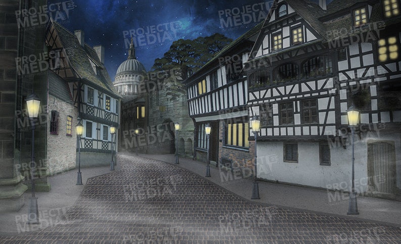 Old Street Scene at Night With Fog Stage Backdrop Digital Format for ...