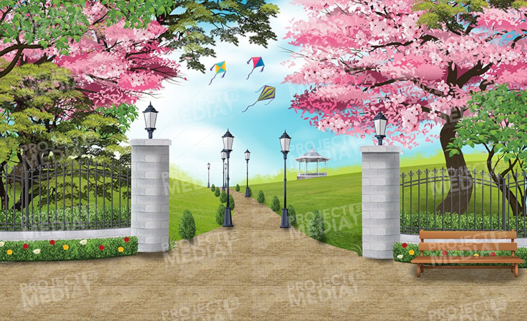 Park Scene With Kites Stage Backdrop in Digital Format for Projection ...