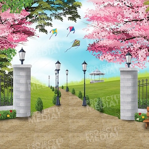 Park Scene With Kites Stage Backdrop in Digital Format for Projection ...