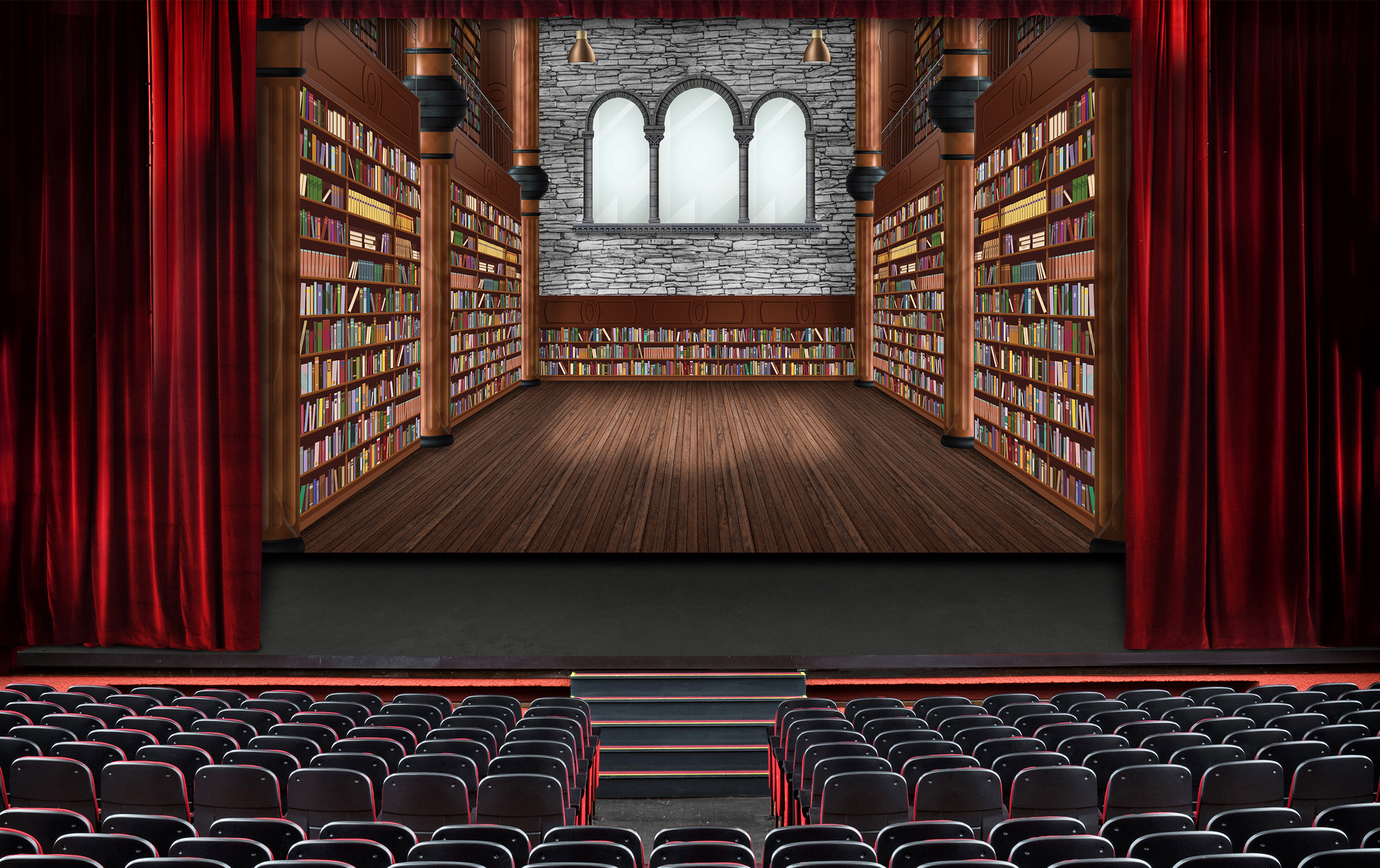 Grand Library / Study Hall Stage Backdrop in Digital Format for ...