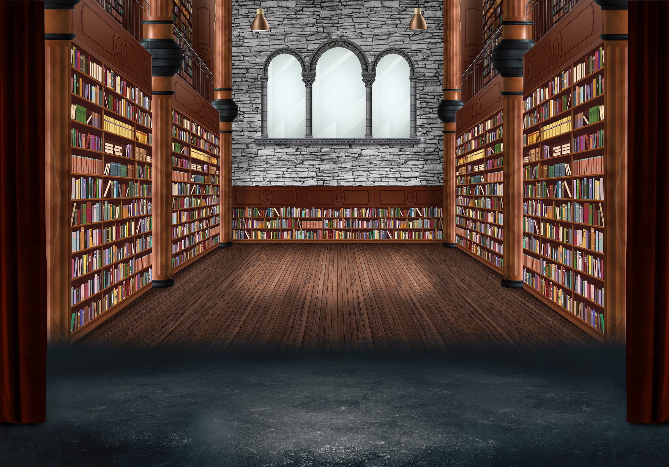 Grand Library / Study Hall Stage Backdrop in Digital Format for ...