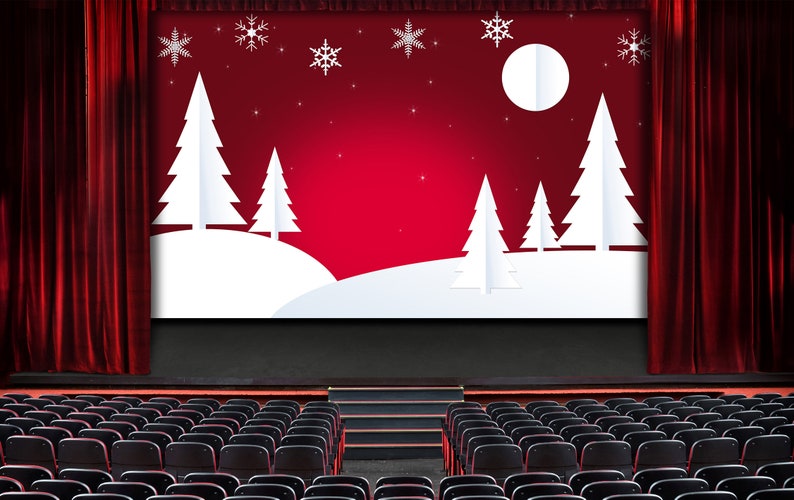 Christmas, Winter & Snow With Trees Backdrop in Digital Format for ...