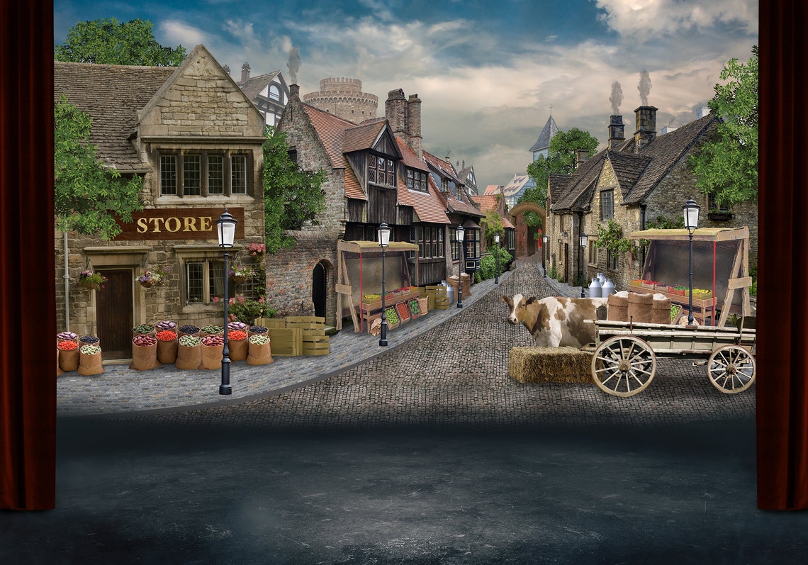 Old Street Market Scene 1 Stage Backdrop Digital Format for Projection ...