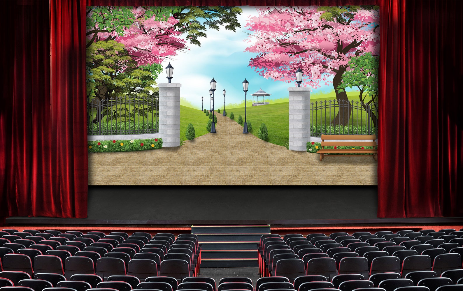 Colourful Park / Green Area Gates Stage Backdrop in Digital Format for ...