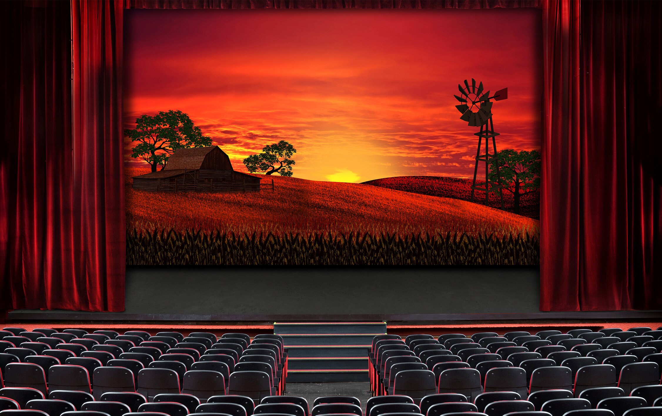 Landscape With Fields at Dusk/dawn Stage Backdrop in Digital Format for ...
