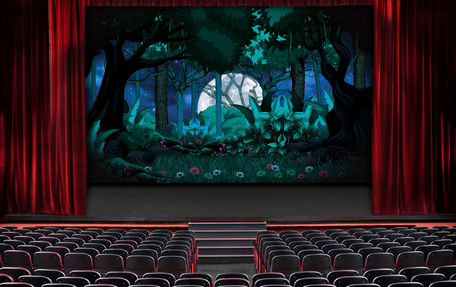 Jungle / Forest at Night Stage Backdrop in Digital Format for ...