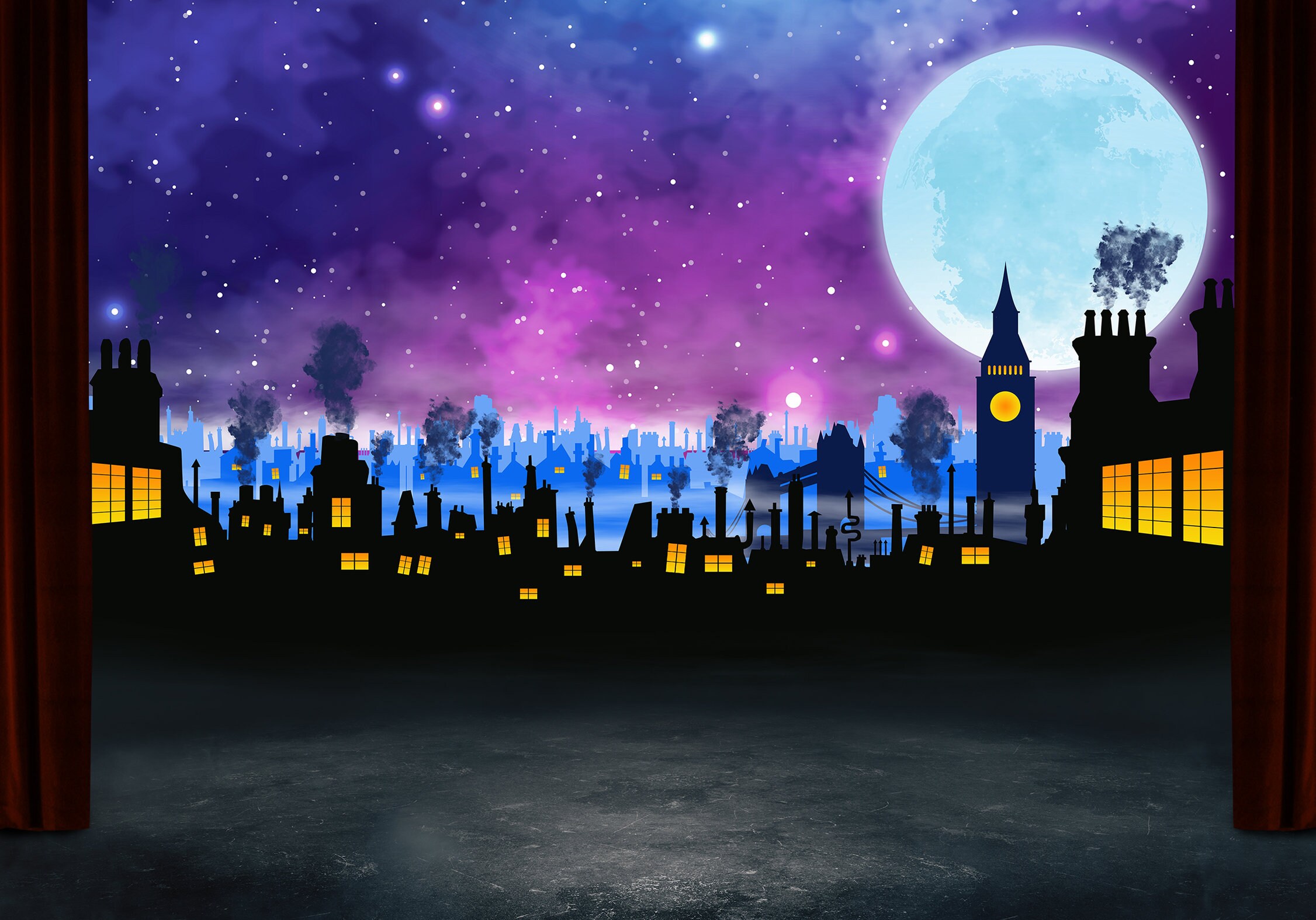 City / London Silhouette at Night 1 Stage Backdrop in Digital Format ...