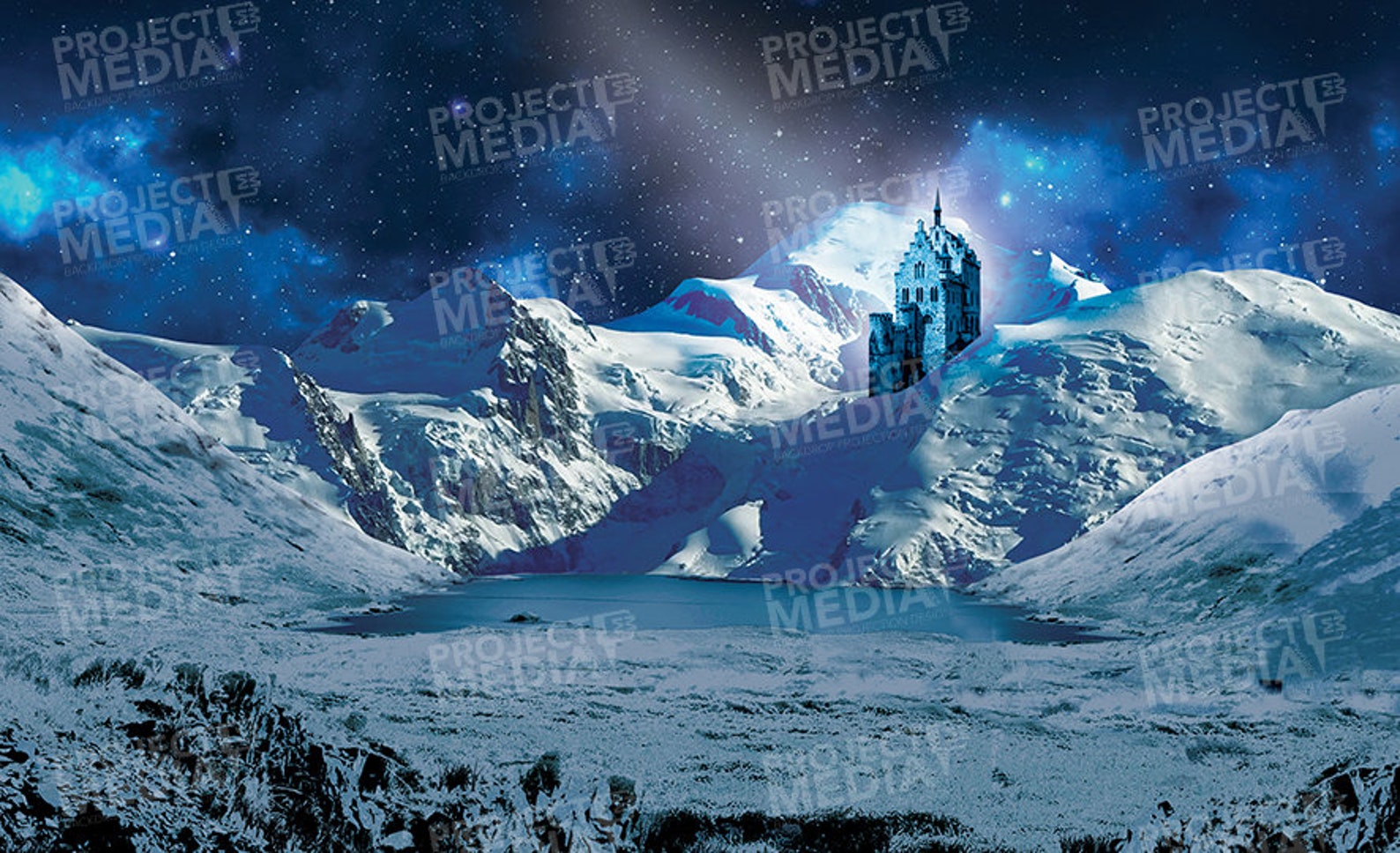 Christmas, Winter & Snow With Mountains and Castle/palace at Night ...