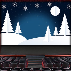 Christmas, Winter & Snow With Trees Backdrop in Digital Format for ...