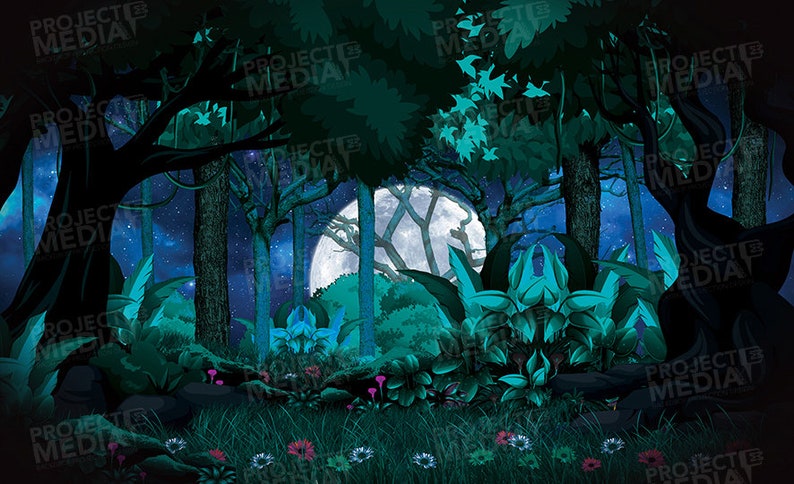 Jungle / Forest at Night Stage Backdrop in Digital Format for ...