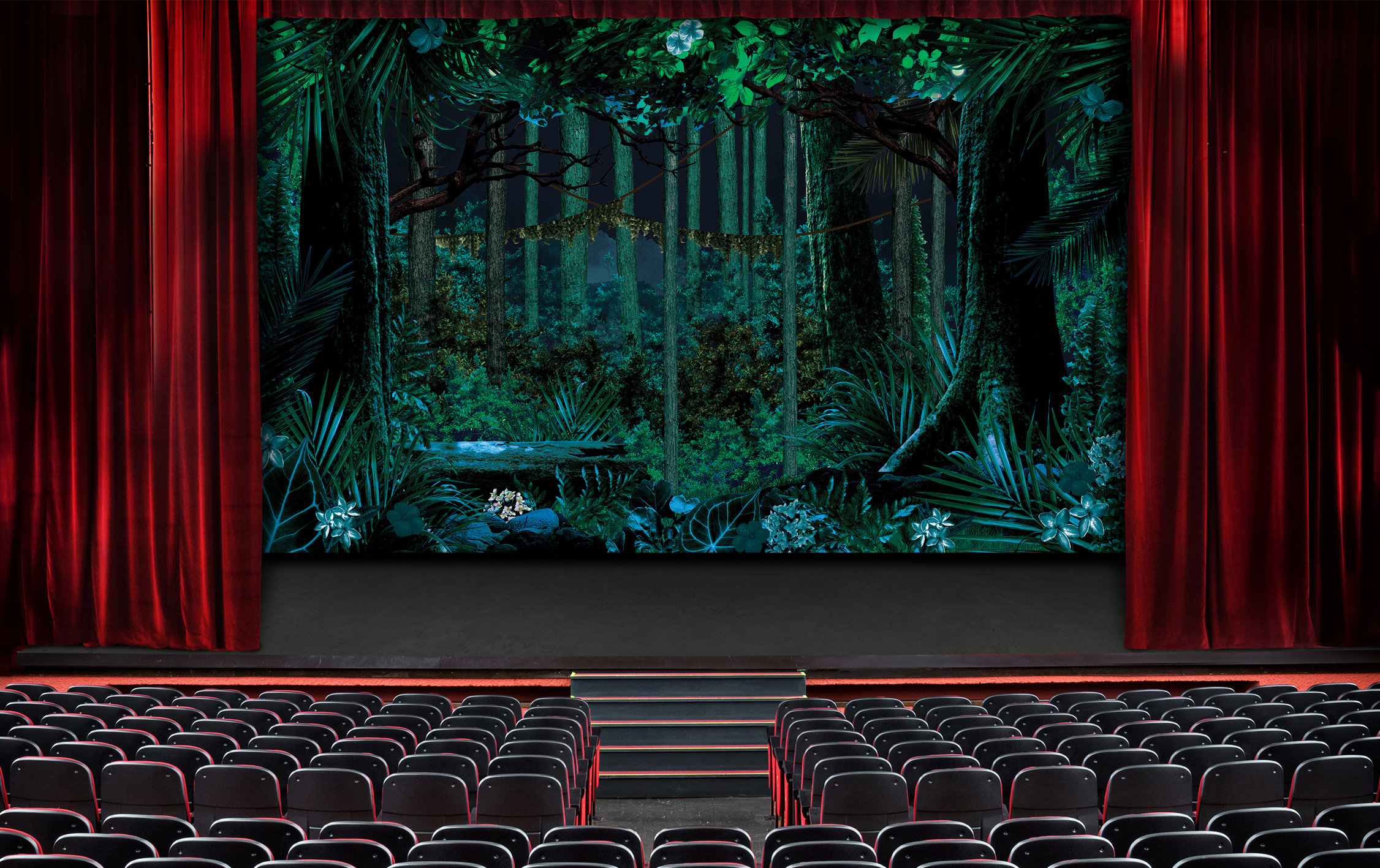 Thick Jungle / Forest at Night Stage Backdrop in Digital Format for ...