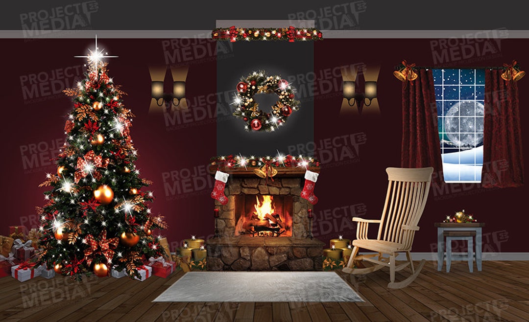 Winter and Christmas Stage Backdrop in Digital Format for Projection ...