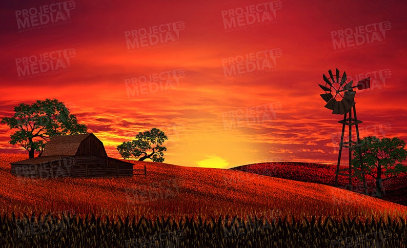 Landscape With Fields at Dusk/dawn Stage Backdrop in Digital Format for ...