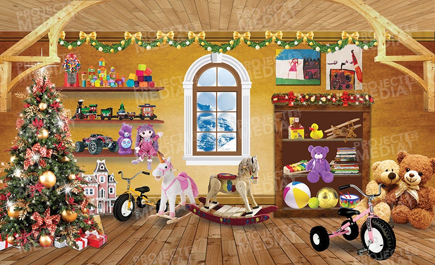 Toy Room / Workshop Christmas Backdrop in Digital Format for Projection ...