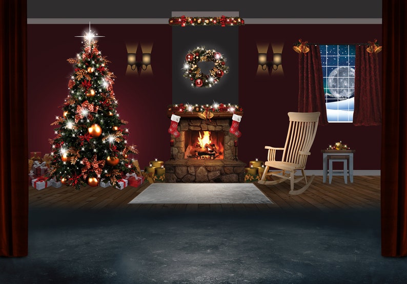 Winter and Christmas Stage Backdrop in Digital Format for Projection ...
