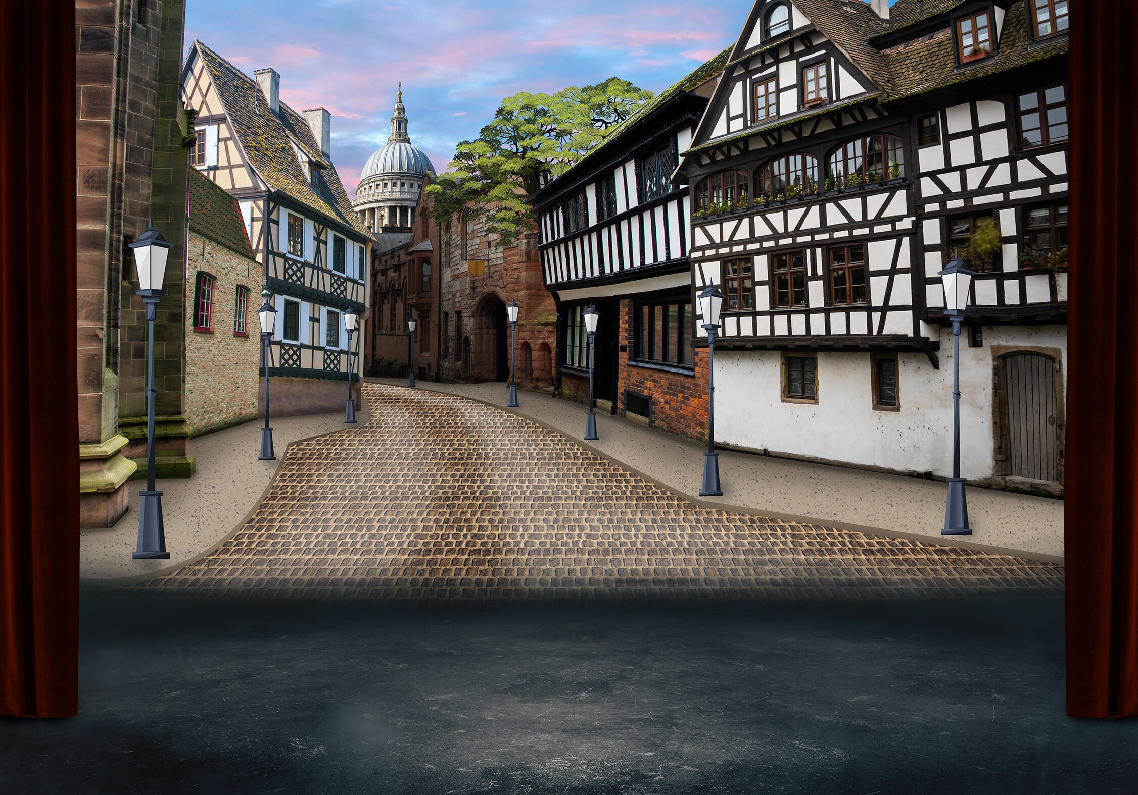 Old Street Scene Daytime 4 Stage Backdrop Digital Format for Projection ...