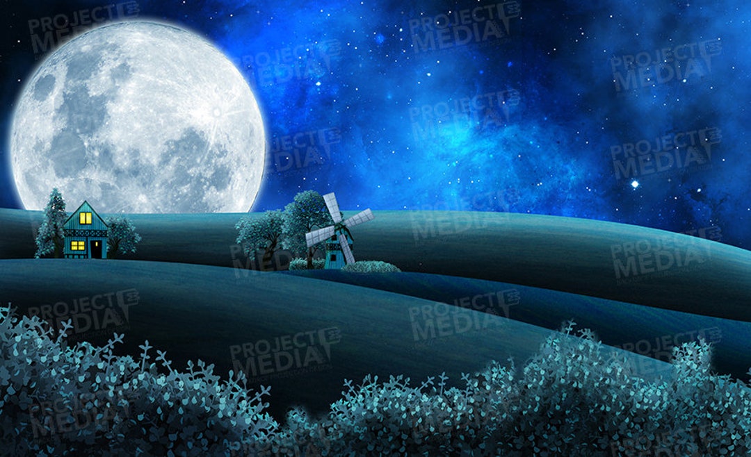 Countryside Landscape at Night Stage Backdrop in Digital Format for ...