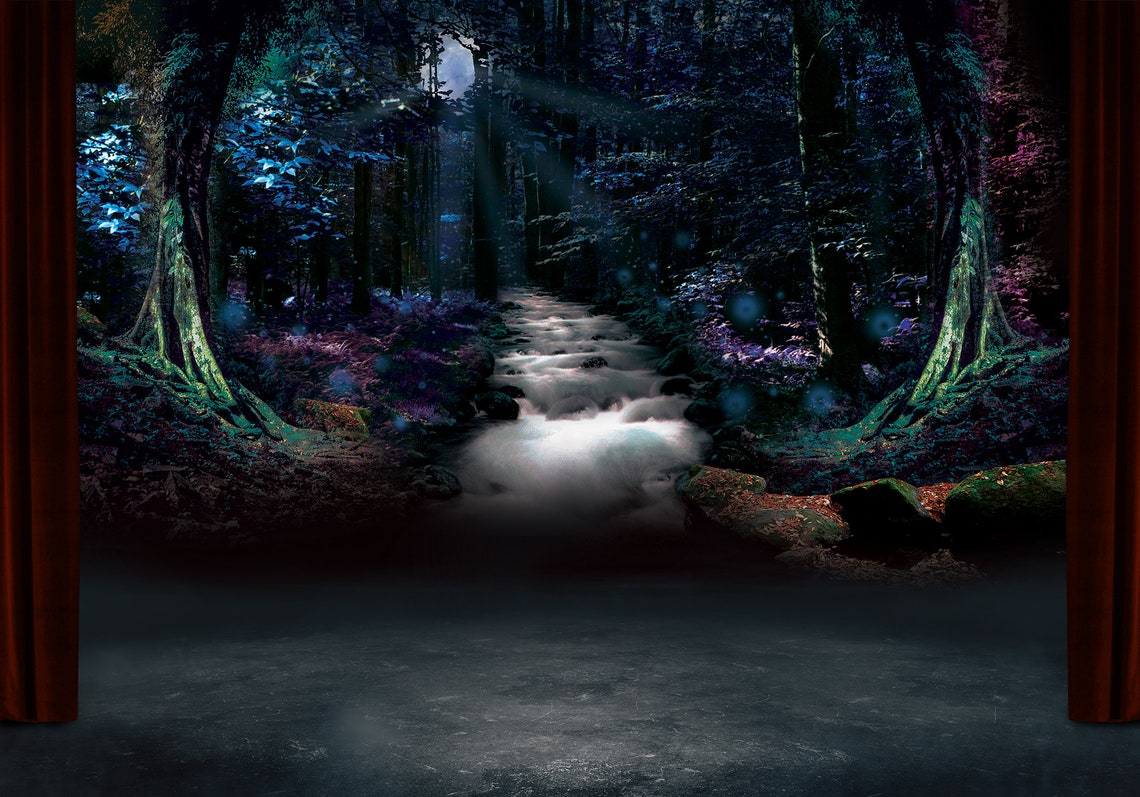Forest With River at Night Stage Backdrop in Digital Format for ...